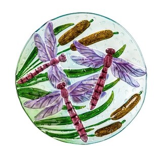 18" Hand Painted Bird Bath with Crushed Glass, Dragonflies over ...