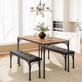 3 Piece Dining Table Set Roman Column with Upholstered Bench and Chair ...