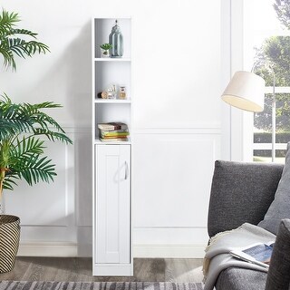 White Bathroom Storage Cabinet with Shelf Narrow Corner Organizer - Bed ...