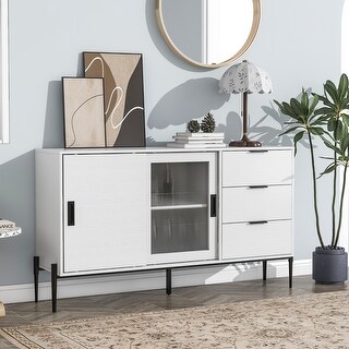 Entryway Console Table Storage Cabinet with Glass Sliding Door and 3 ...