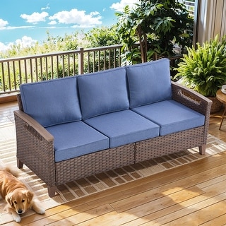 Outdoor Wicker 3 Seater Sofa with Deep Seating - Bed Bath & Beyond ...