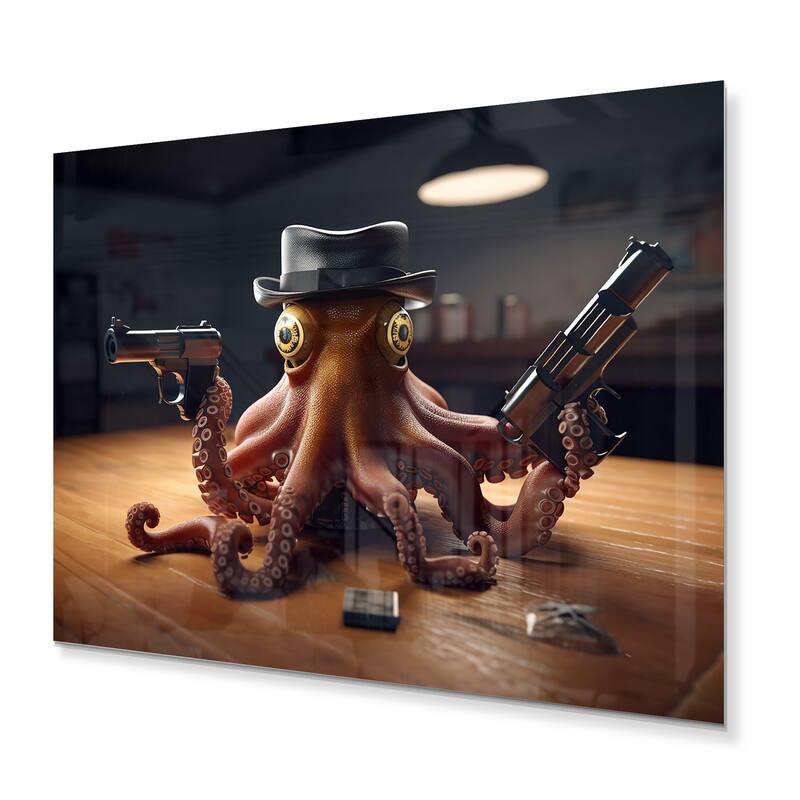 Designart "Mobster Octopus With Hat" Animal Octopus Metal Wall Art ...