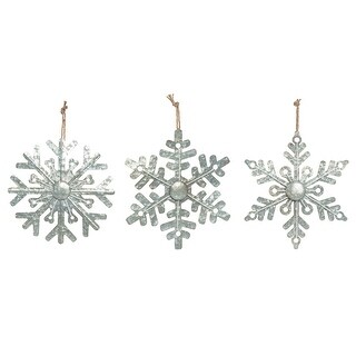 Transpac Metal 14.5 in. Grey Christmas Rope Accent Snowflake Decor Set ...