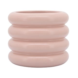 8" Bibendum Planter Contemporary Ceramic Ridged Planter in Rose Pink ...