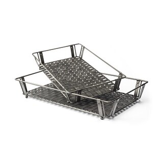 Set of 2 Grey Metal Accent Trays With Woven Bottom And Open Sides - 24 ...