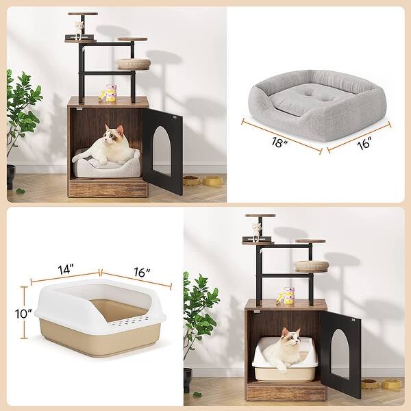 Litter Box Enclosure, 2-in-1 Hidden Cat Washroom with 4 Round Trays ...