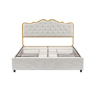 Queen Size Metal Frame Platform Bed w/ 4 Storage Drawers & Sponge Soft ...