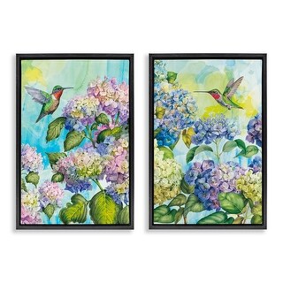 Stupell Hummingbirds and Hydrangeas Framed Floater Canvas Wall Art Design By Tim Coffey (Set of ...