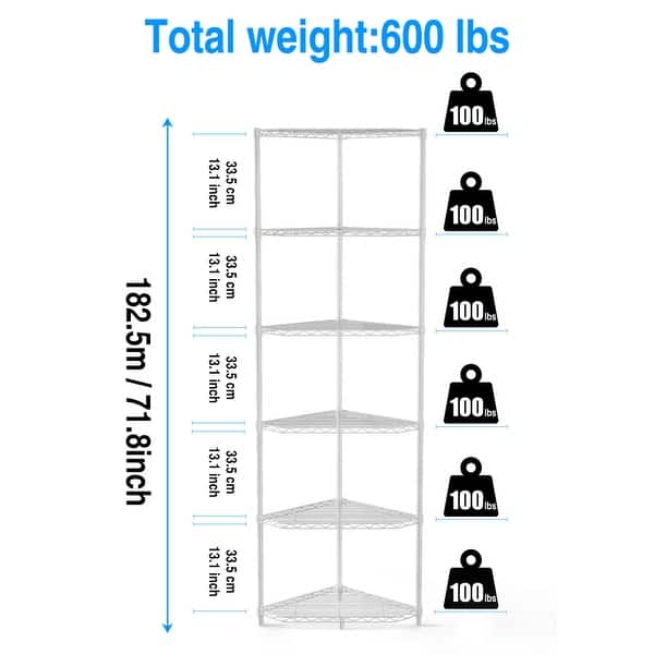 6 Tier Shelf Heavy Duty Free Standing Corner Storage Display Rack - Bed ...