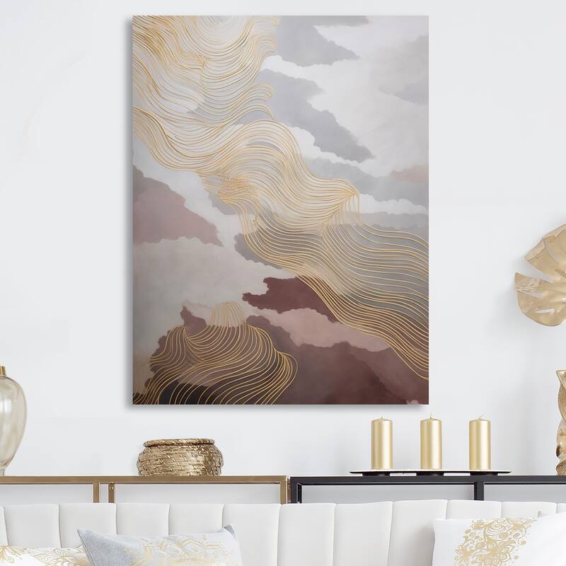 Designart "Gold And Grey Linear Expressions IV" Minimalism Line Art ...