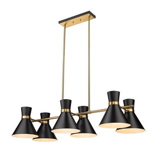 Soriano 6 Light Matte Black + Heritage Brass Linear Chandelier - Bed ...