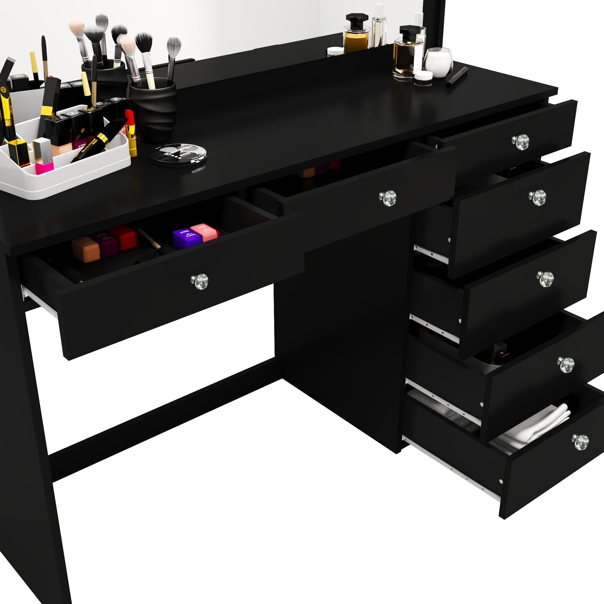 dressing table with crystal knobs