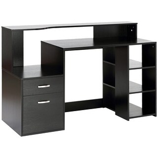 54 Inches Computer Desk with Storage Shelves, Drawers and Printer Shelf ...