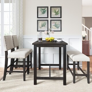 4 Piece Rustic Wooden Counter Height Dining Table Set - Bed Bath ...