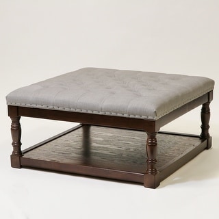 Light Grey Cocktail Ottoman Tufted Textile 34-inch Shelved - Bed Bath ...
