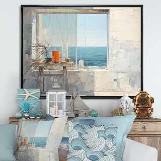 Designart "Beach Windows Horizon" Coastal Windows Framed Canvas Art ...