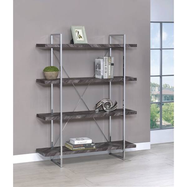 Averil Rustic Grey Herringbone Bookcase with Full-length Shelves - Bed ...