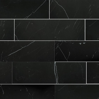 Penthouse 4" x 12" Nero Marquina Glossy Porcelain Floor and Wall Tile ...