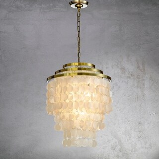 CraftHome 18" Farmhouse Antique Gold Coastal Natural Capiz Shell Tiered ...