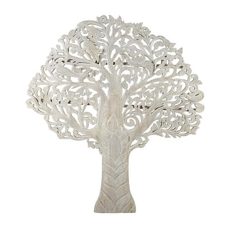 Mango Wood Tree Large Carved Home Wall Decor with Scrollwork - White or ...