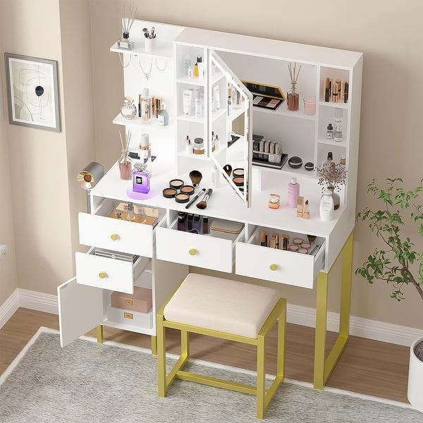 Pakasept Makeup Vanity With Lights With Openable Mirror Charging