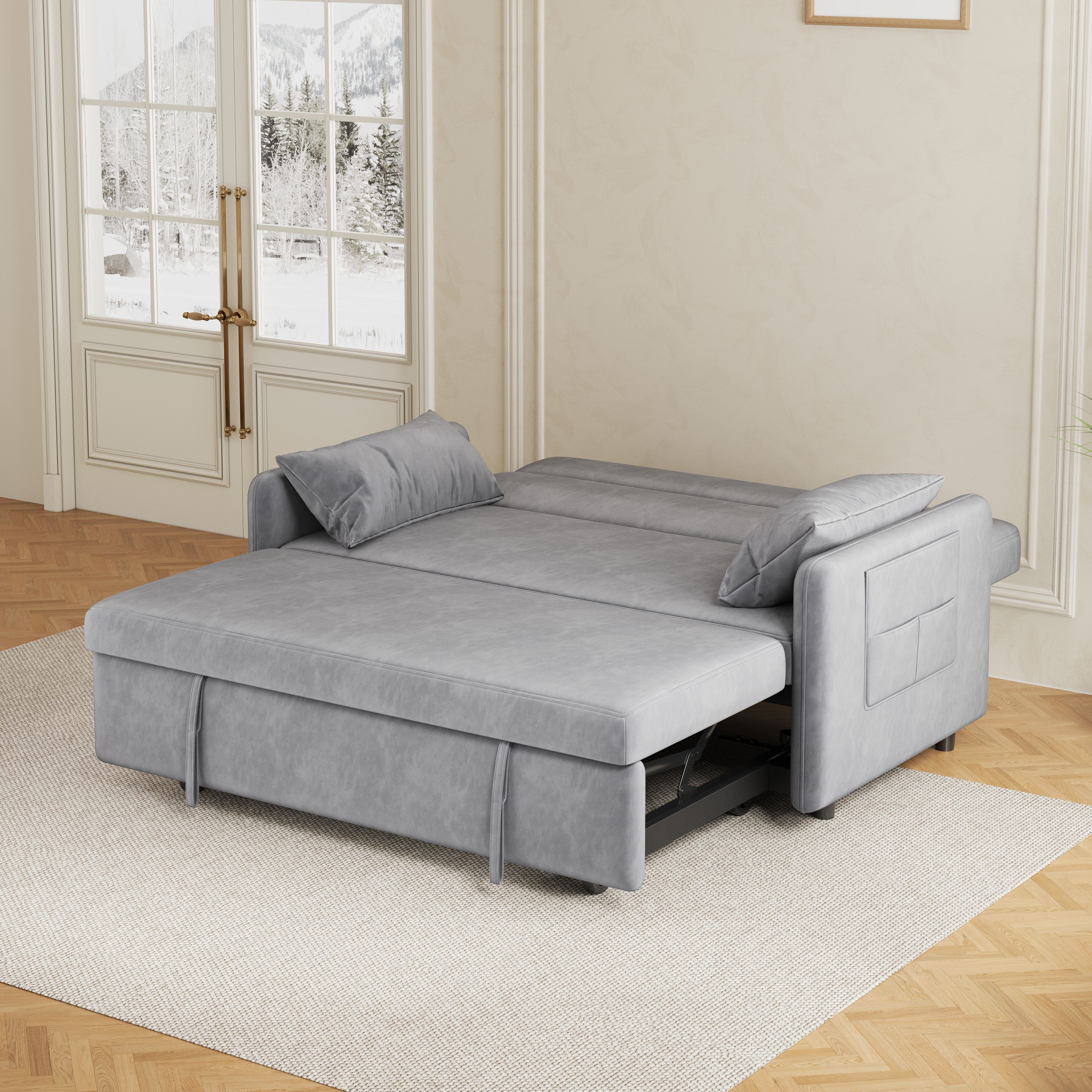 Gray Multi functional 54 Velvet Sleeper Sofa Bed Bath Beyond 40615122