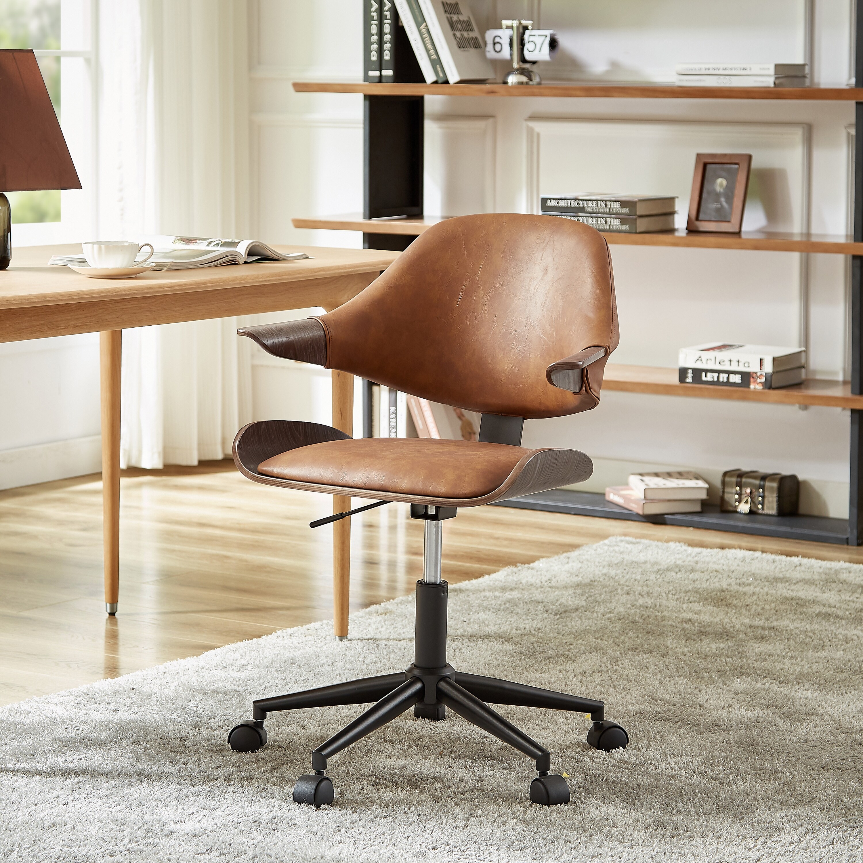 Art Leon Adjustable and Rolling Desk Chair Brown Faux Leather