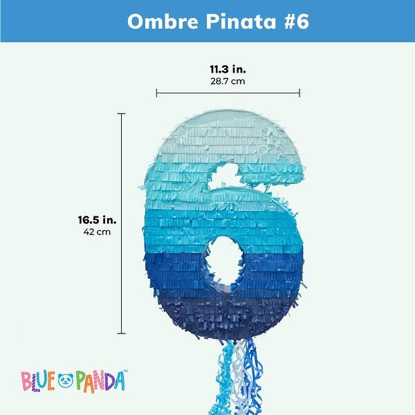 Number 6 Pull String Pinata for Boys 6th Birthday Party, Ombre Blue (16 ...