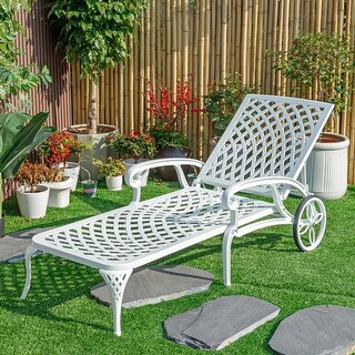 White Metal Chaise Lounge Outdoor All Weather Garden Bench - Bed Bath ...