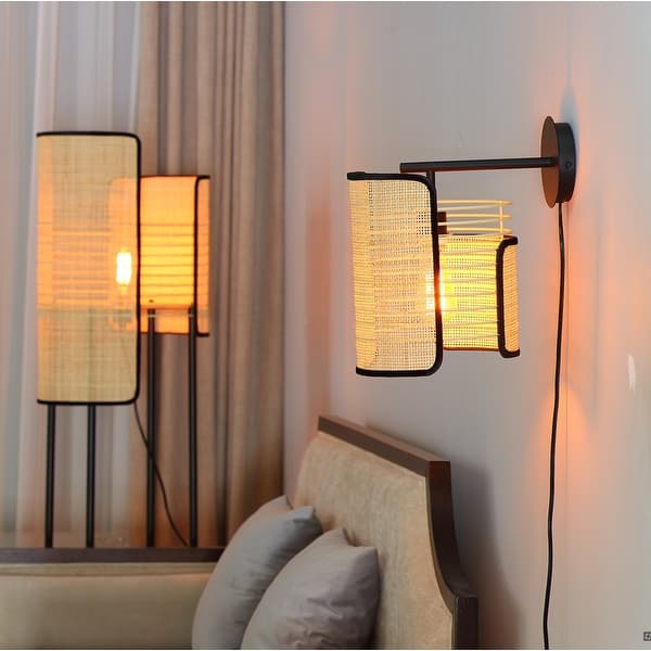 VidaLite Mazal - Wall Sconce - Glamorous Plug In Wicker and Velvet ...