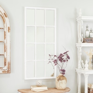 White Wood Window Pane Inspired Room Wall Mirror - 22"W, 48"H - Bed ...