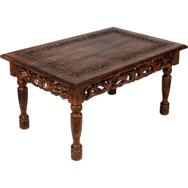 Wooden Coffee Table with Jali Carving, Rustic Farmhouse Design, Mid ...