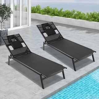 Costway 2 PCS Patio Tanning Lounge Chair 5-Position Outdoor Recliner ...