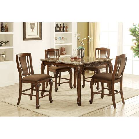 5 Piece Counter Height Dining Set in Brown Cherry Finish - Overstock ...