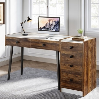 Wood Computer Desk with 6 Drawers, Writing Study Desks for Home Office ...