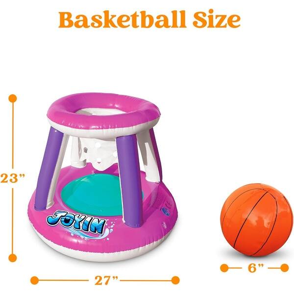 Joyfy Inflatable Pool Float Volleyball Net & Basketball Hoops Set, Pink ...