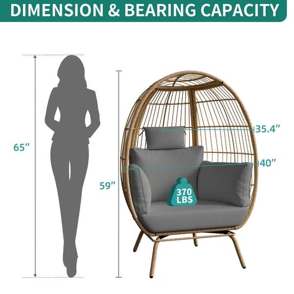 Wicker Egg Chair, Oversized Lounger with 370lbs Capacity Large Egg ...