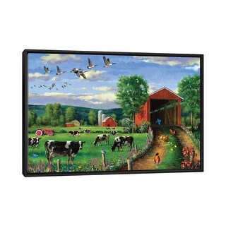 iCanvas "Geese Flying Over Covered Bridge" by J. Charles Framed Canvas ...