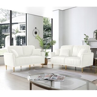 Opulent Velvet Tufted Sofa Set, Sleek Metal Legs, Enhancing ...