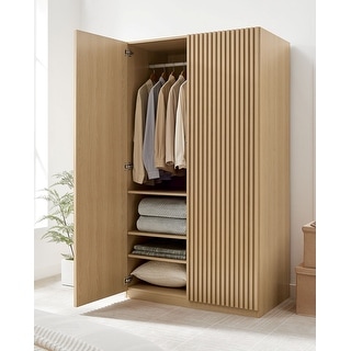 Vidalia Slatted 2-Door Oak Wooden Wardrobe Armoire - Bed Bath & Beyond ...