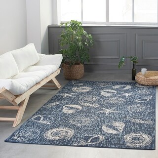 Lela Collection Blue, Grey, and Ivory Seashell Polyester Rug - Bed Bath ...