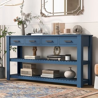 Navy Blue Console Table Long Sofa Table with 4 Drawers & Storage Shelf ...