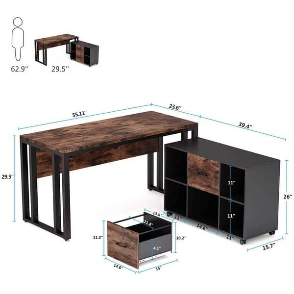 55 inch Executive Office Desk with 2 Drawer Lateral File Cabinet - Bed ...