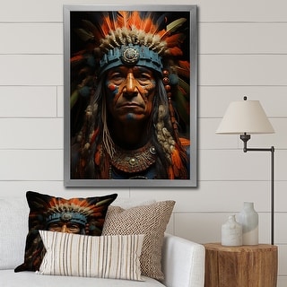 Designart "Orange Teal Native American Essence II" Native American Art ...