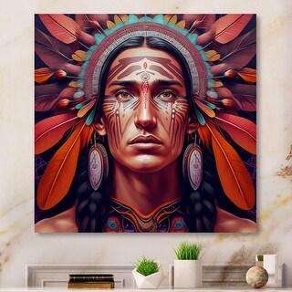 Designart 'Colorful Native American Man II' Contemporary Glam Canvas ...