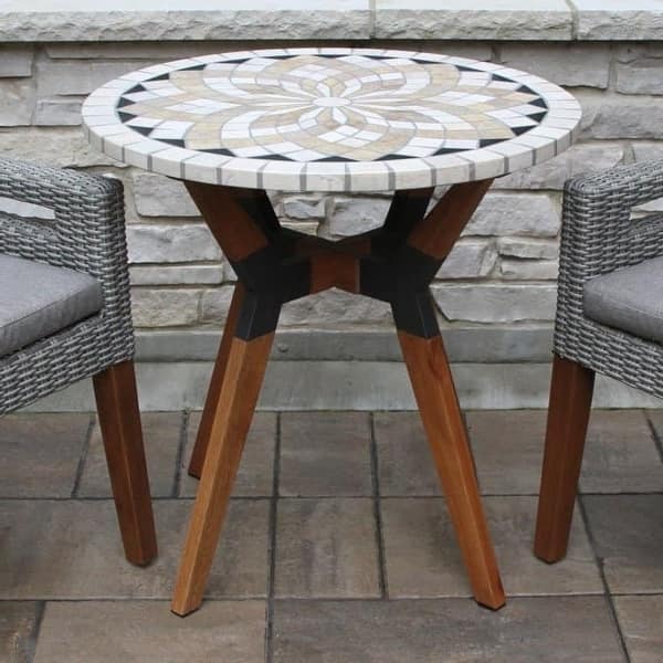 Round 30-inch Bistro Style Outdoor Patio Table with Marble Tile Top ...