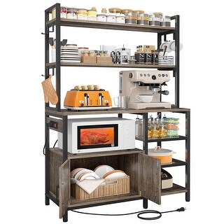 6-Tier Bakers Rack with Power Outlet, Microwave Stand with Shelves ...