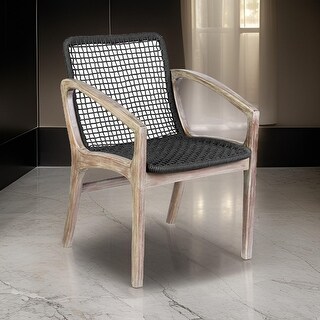 Tye 25 Inch Patio DIning Chair, Light Eucalyptus Wood, Dark Gray Rope ...