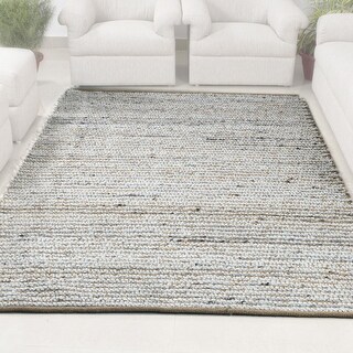 Hand Woven Ivory & Blue Wool Jute Striped Loop Rug by Tufty Home - Bed ...