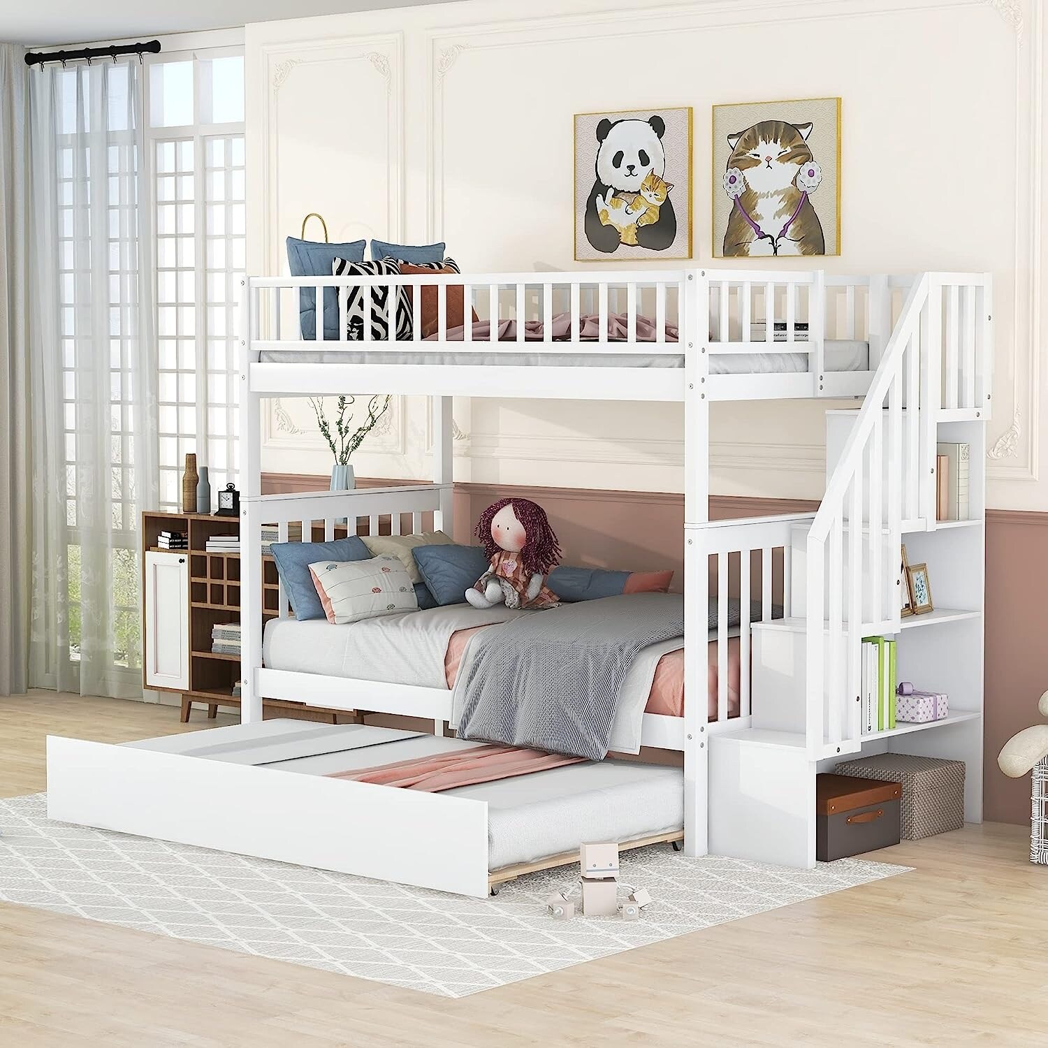 Full over full bunk beds with trundle and stairs store